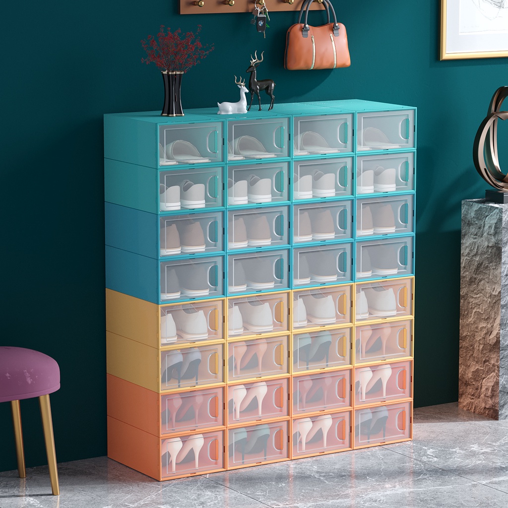 New Pastel Shoe Box Organizer Drawer Storage Foldable Plastic Full ...