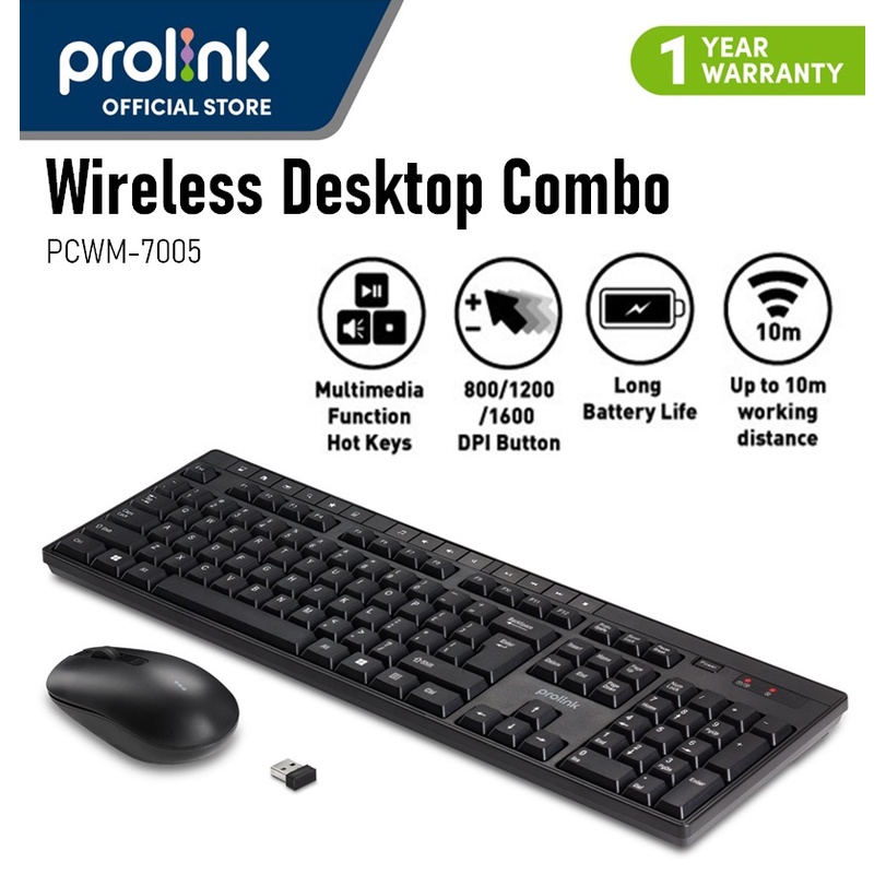 PROLiNK PCWM7005 Wireless Multimedia Desktop Keyboard + Optical Mouse ...