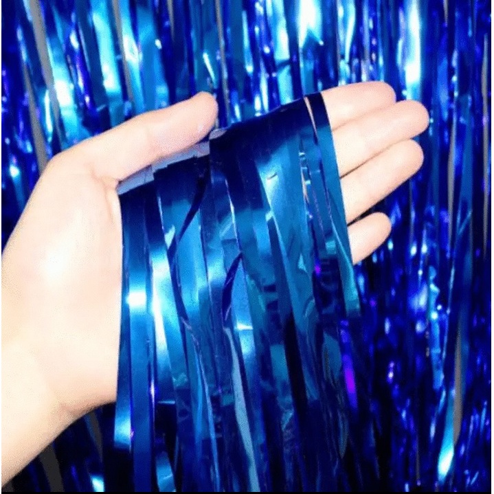 DARK BLUE (2 meters) Foil Metallic Fringe Curtain Tinsel Backdrop ...