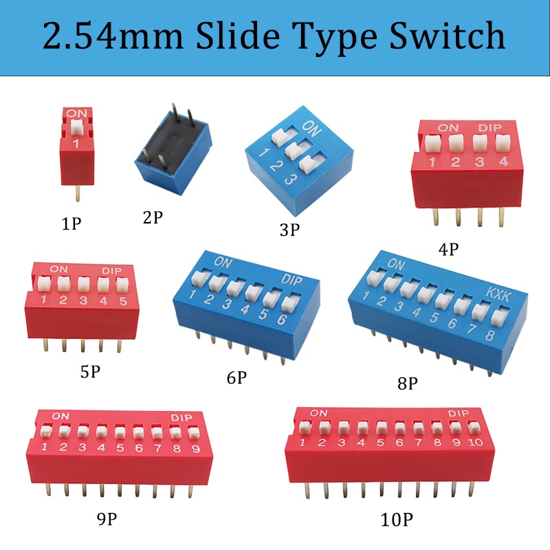 10Pcs Slide Type DIP Switch Module 1/2/3/4/5/6/8/10Pin Position Way 2 ...