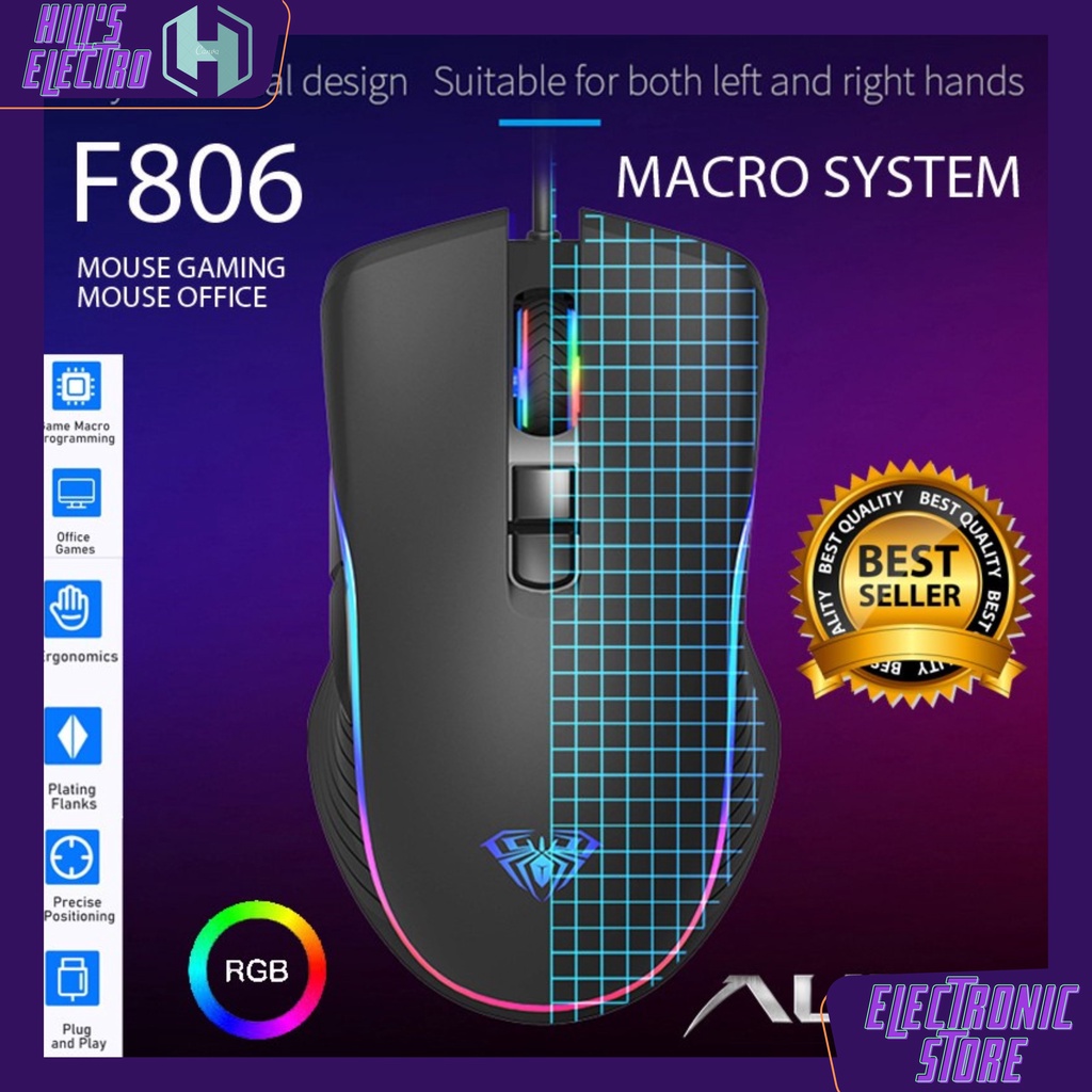 Aula F806-2400DPI - RGB BACKLIGHT-MACRO-7 BUTTONS Gaming Mouse | Shopee Philippines