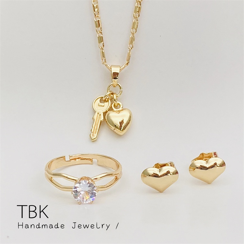 TBK 18K Gold Plated 3in1 Heart Jewelry Set For Women 248s | Shopee ...