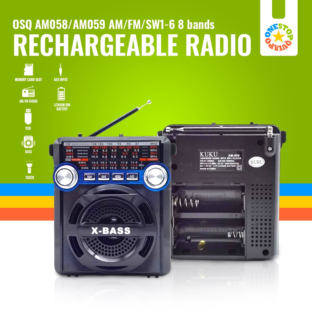 OSQ Rechargeable AM/FM/SW1-6 8 Band Radio with USB/SD/TF MP3 Player and LED Flashlight | Shopee ...