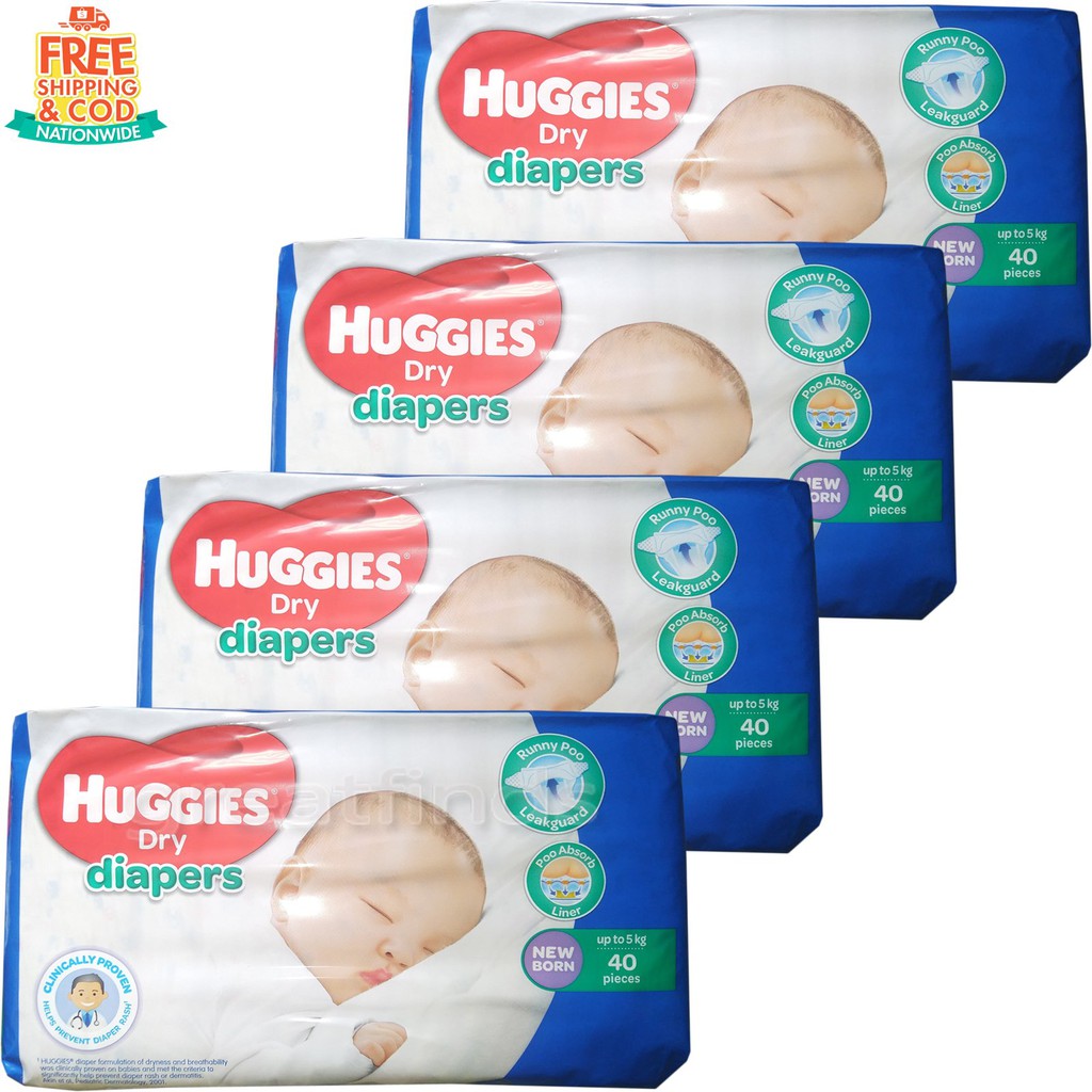 COD Set of 4 Huggies Dry Diapers New Born 40's (160 Pieces) | Shopee ...