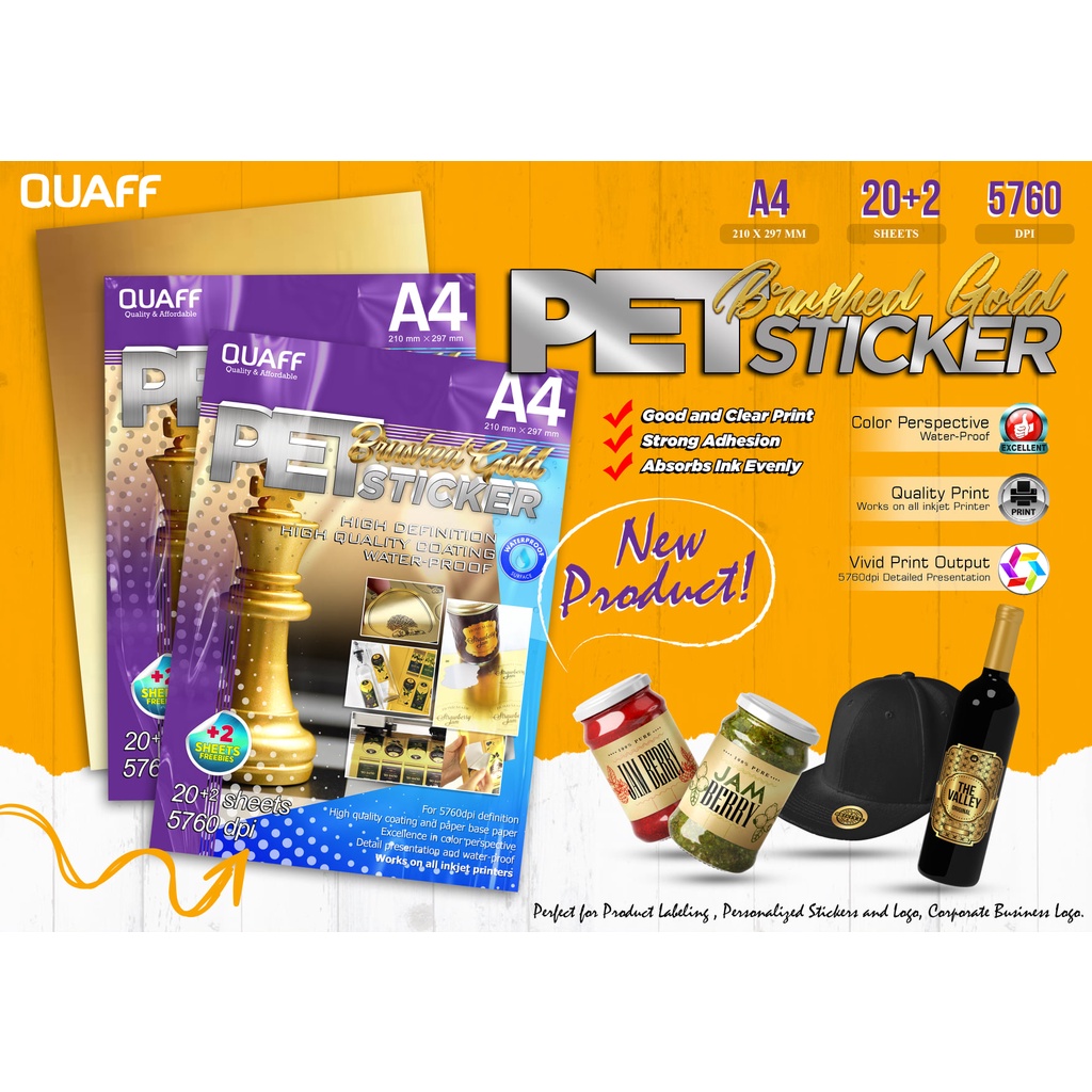 QUAFF PRINTABLE PET STICKER BRUSHED GOLD A4 SIZE | Shopee Philippines