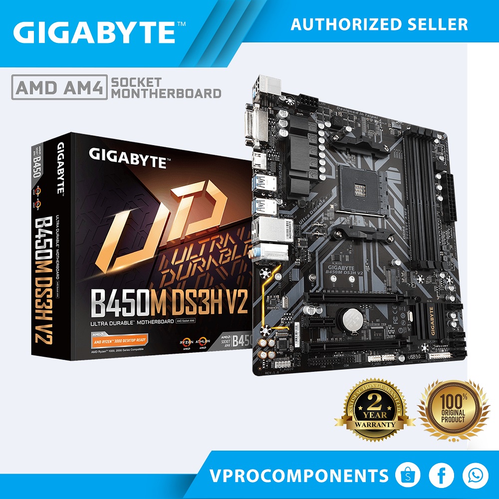 Gigabyte B450M-DS3H Socket Am4 Ddr4 Gaming Motherboard AMD (RYZEN 5000 ...