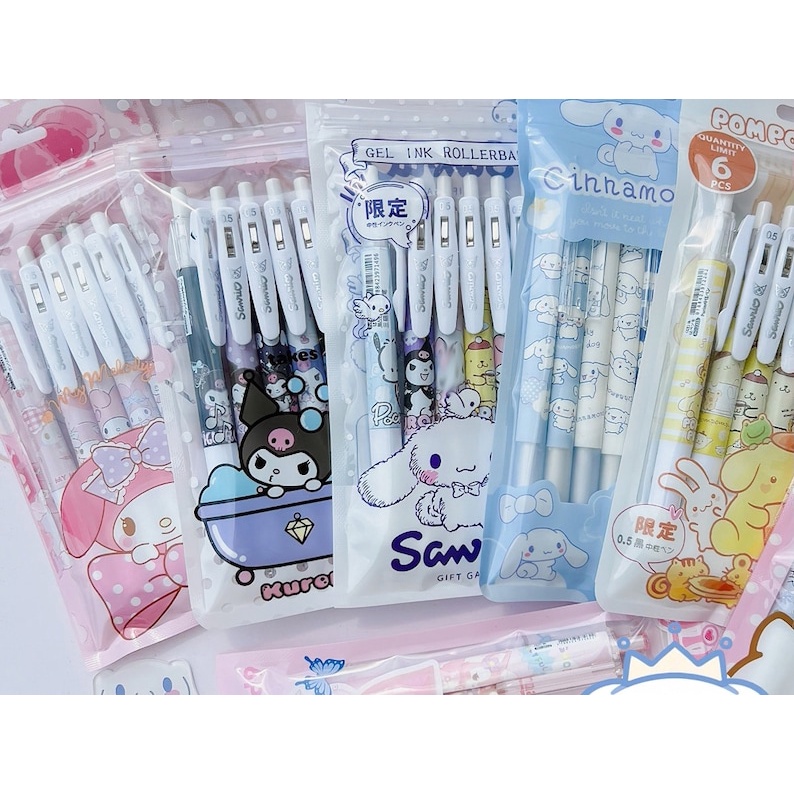 My Melody, Kuromi, Cinnamoroll, Pom Pom Purin Gel Pen Set of 6 0.5mm ...