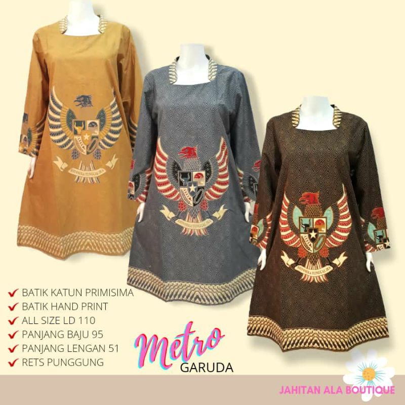 Batik METRO Tunic Dress MOTIF GARUDA / Uniform August Uniform ASN PNS ...