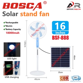 BOSCA Solar Stand Fan 16 inches with 5 Blades+3 Speeds Solar Electric ...