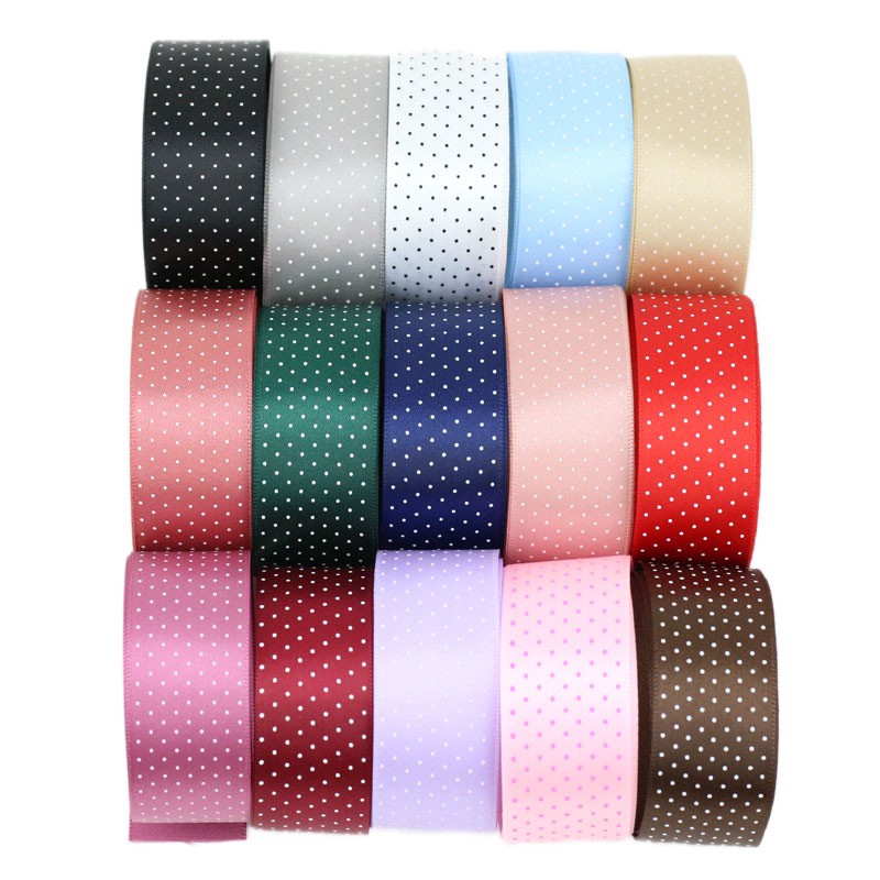 (25 yards/lot) Small Dots Printed Satin ribbon lovely series ribbons ...