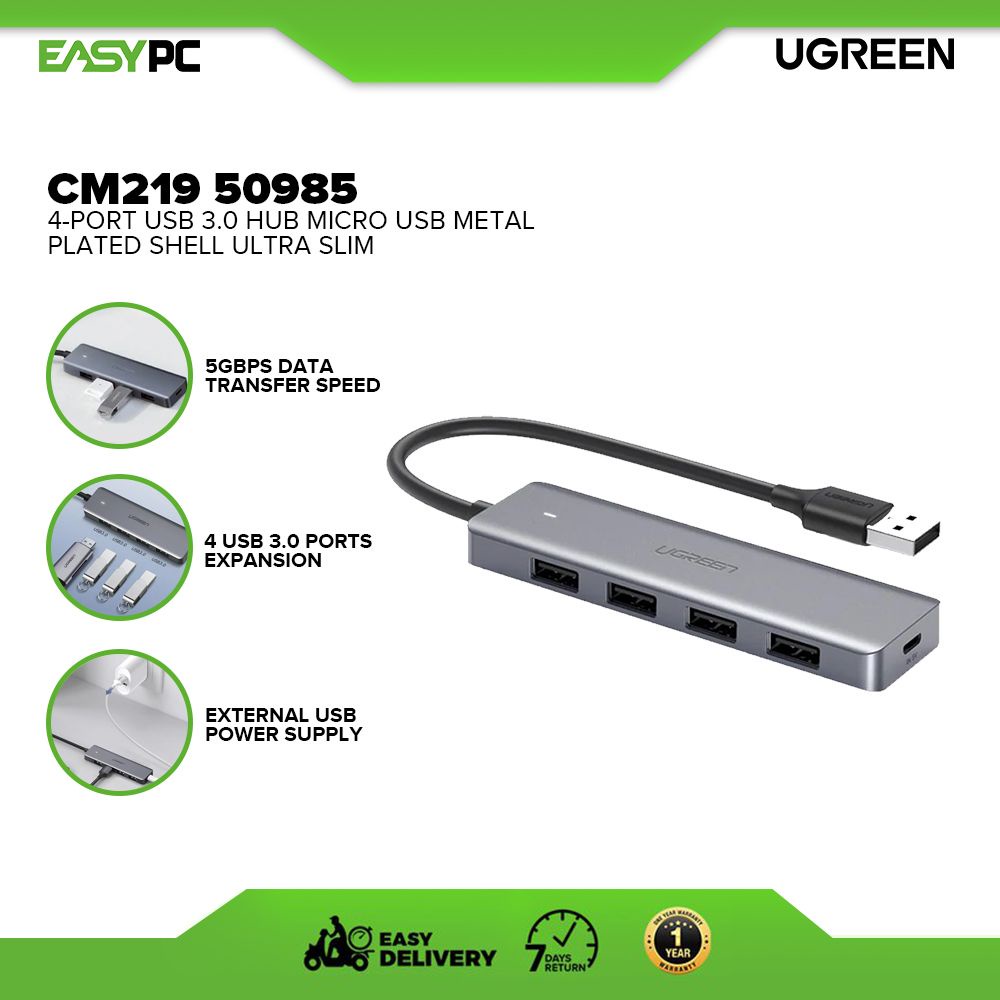 UGREEN CM219 50985 4-Port USB 3.0 Hub Micro USB Metal Plated Shell ...