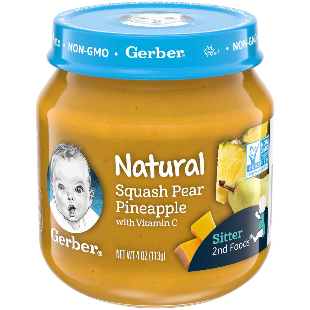GERBER NATURAL 2ND FOODS SQUASH PEAR PINEAPPLE, 4 OZ. JAR. IMPORTED ...