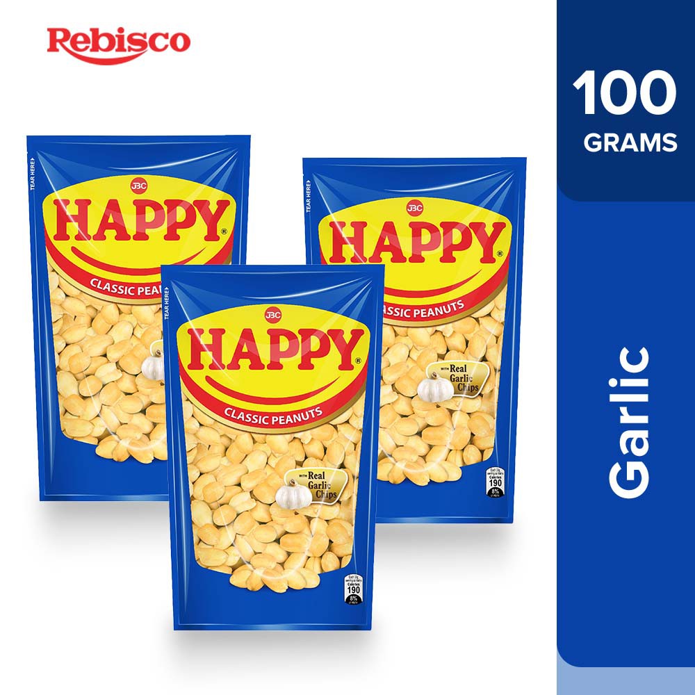 Happy Peanuts Garlic Flavor 100G x 3 Pcs | Shopee Philippines