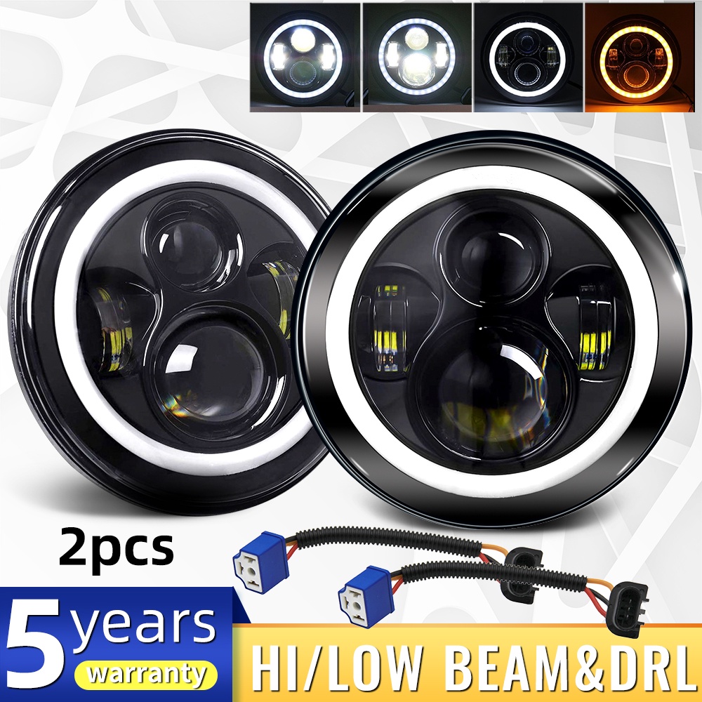 7" LED Headlights 80W H4 Hi/low Beam Angle Eye Auto Led Driving Lights ...