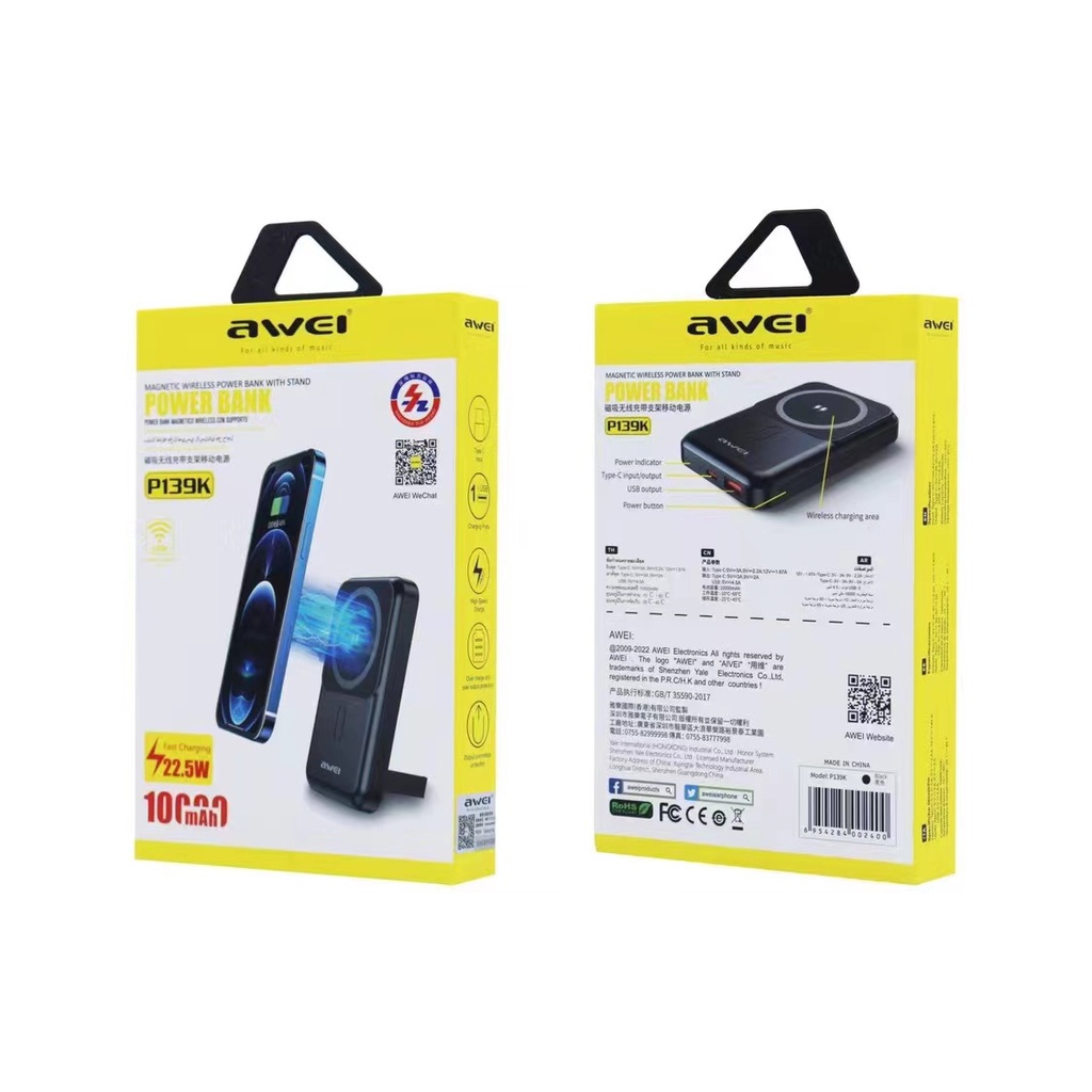 AWEI P139K 10000mAh Portable Powerbank Magnetic Wireless Power Bank ...