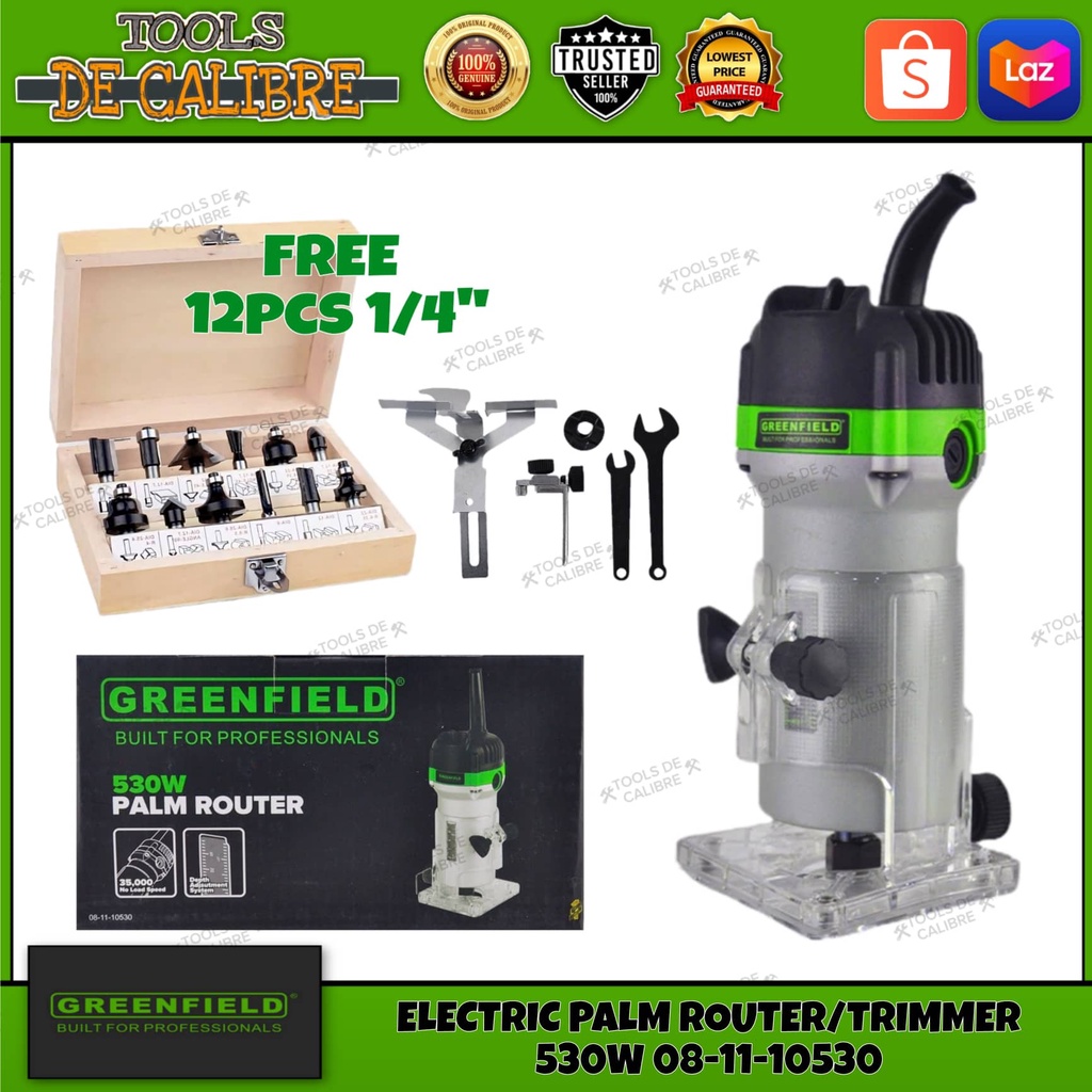 GREENFIELD Palm Router/Trimmer 08-11-10530 with FREE 12pcs Router Bits ...