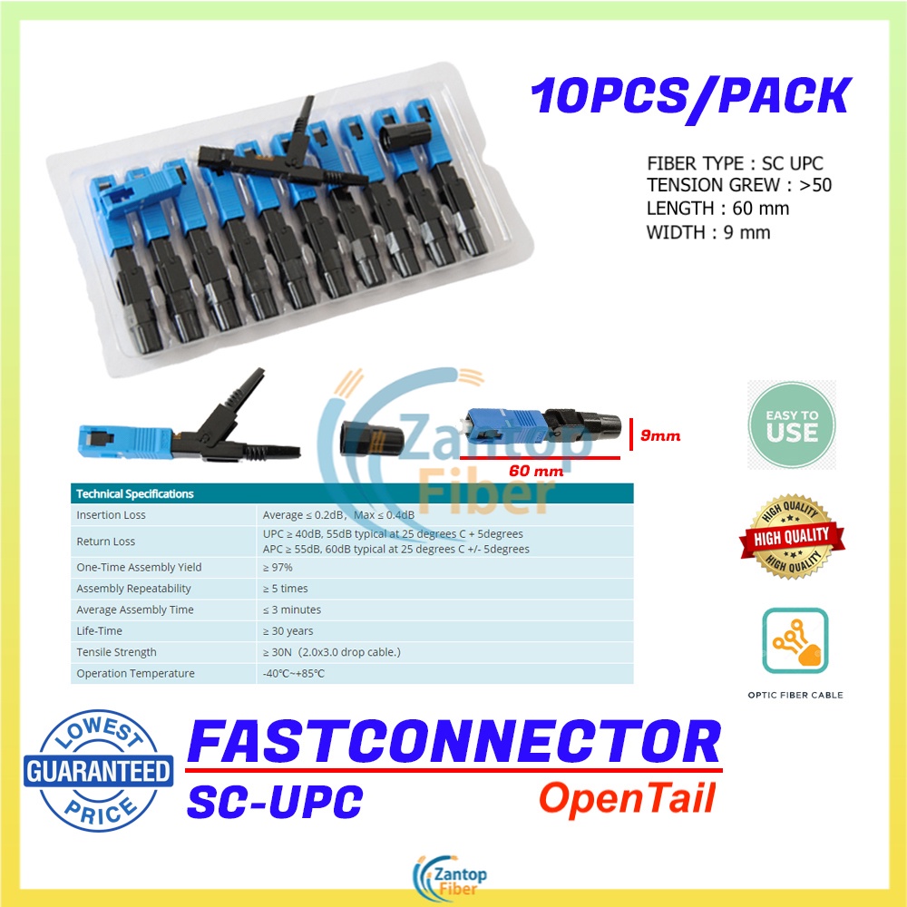 10PCS Fast Connector SC-UPC Fiber Optic Quick Cold UPC Embedded Fiber ...