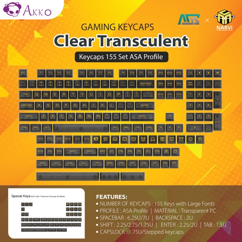 Transparent Black 155 Keys with Large Fonts PC Keycaps Set for ...