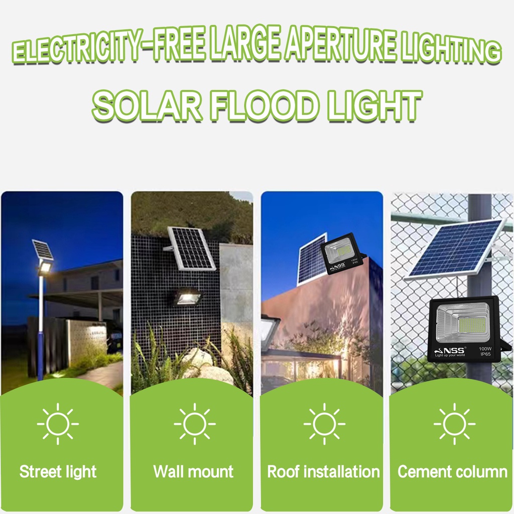 NSS Solar light 100W waterproof LED solar flood light HP Solar Panel Solar Powered Street light ...