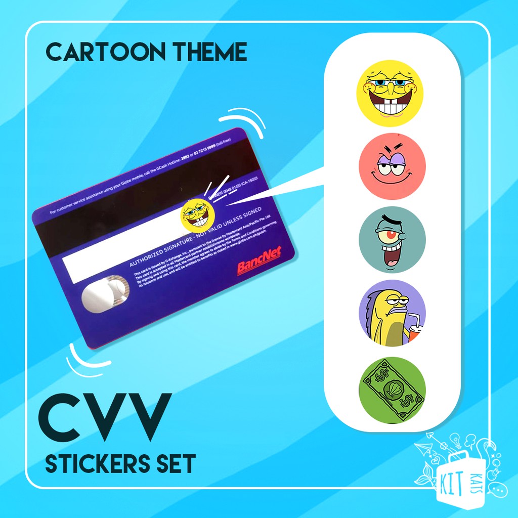 CVV stickers for back of card security (Ready Made versions Cartoon ...