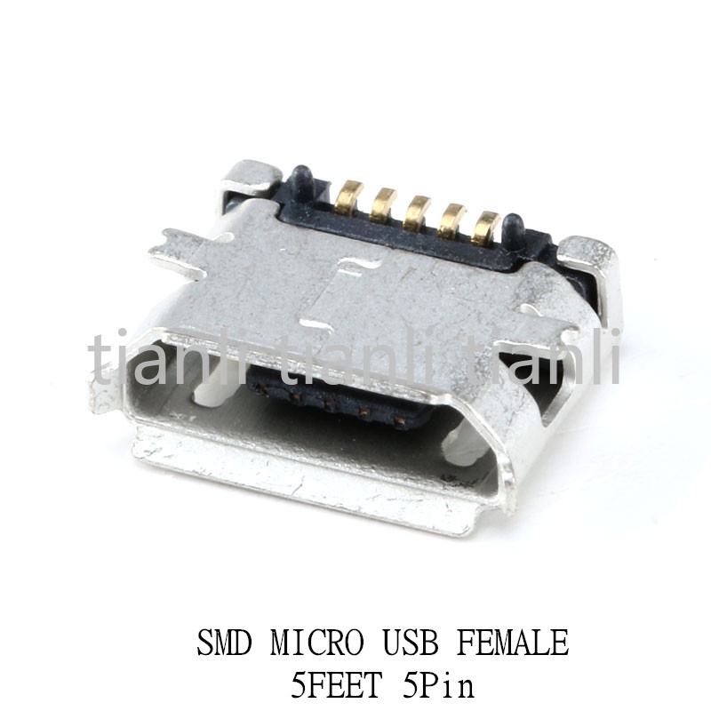 100pcs SMD Micro Female Connector 5pin Seat Jack Micro Charging Socket ...