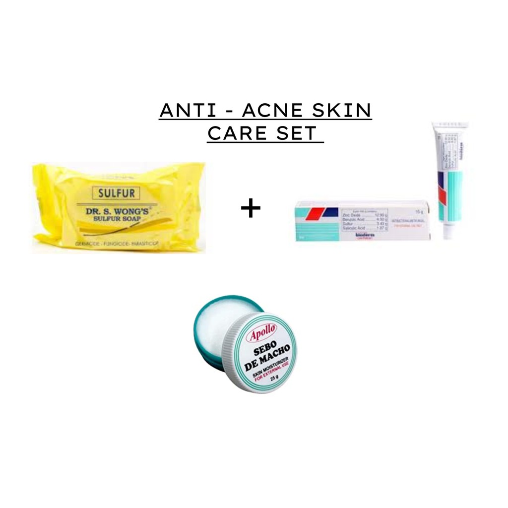 Anti Acne Skin Care set Dr. Wong's Sulfur Soap, Bioderm 15g and Sebo de ...