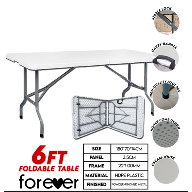 FOREVER Plastic Folding Table 6 FT/Fold-in-half FOLDABLE TABLE | Shopee ...