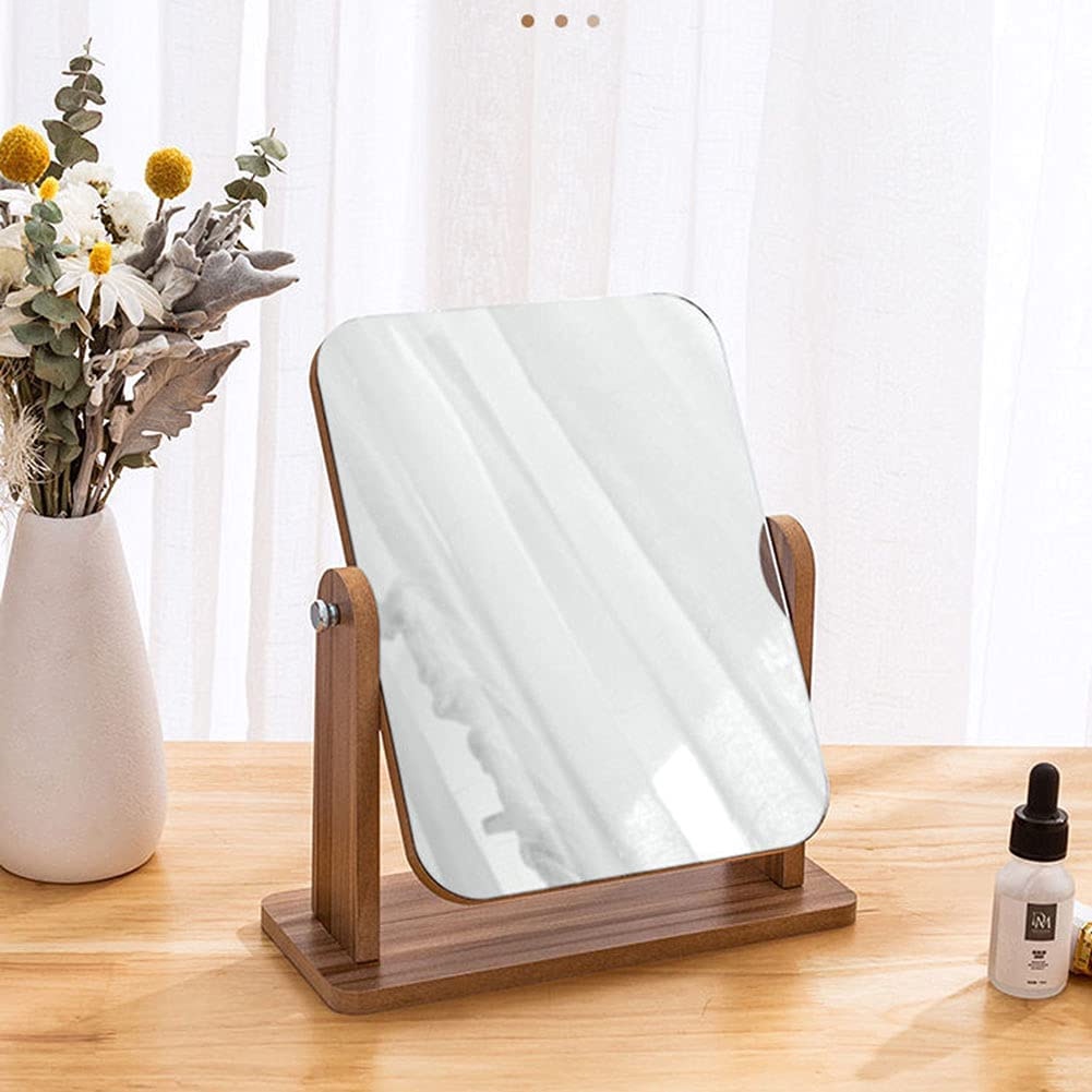 Wooden Mirror Stand 360 Degree Rotatable Table Desk Mirror Bathroom ...