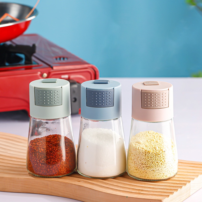 Ossayi 180ML Glass Salt Cellars Jars Container Once Press 0.5g Kitchen Seasoning Condiment Spice ...