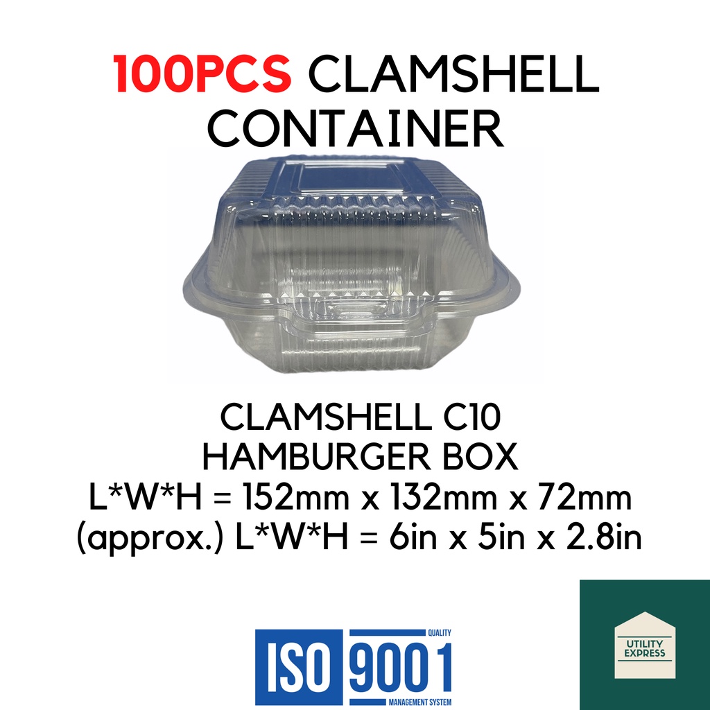 [100pcs] Clamshell [Hamburger Box - C10] 6" x 5" x 2.8" Clear Plastic ...
