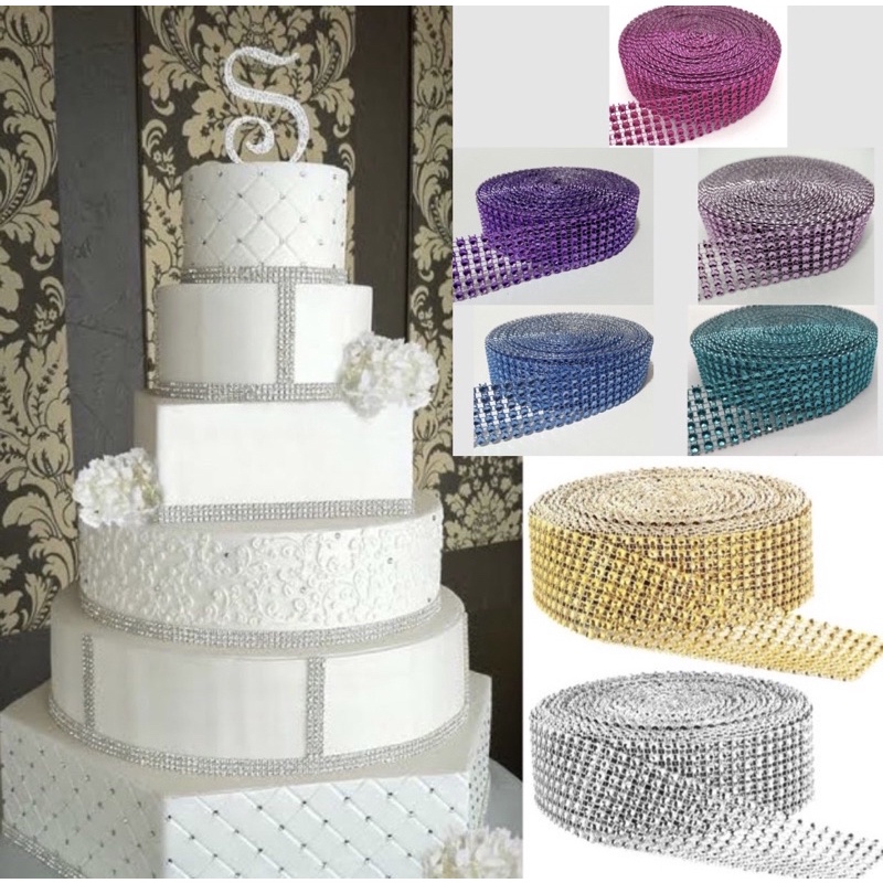 Rhinestone Mesh Diamond Mesh Bling for Cake Decor Ribbon Gold Silver ...