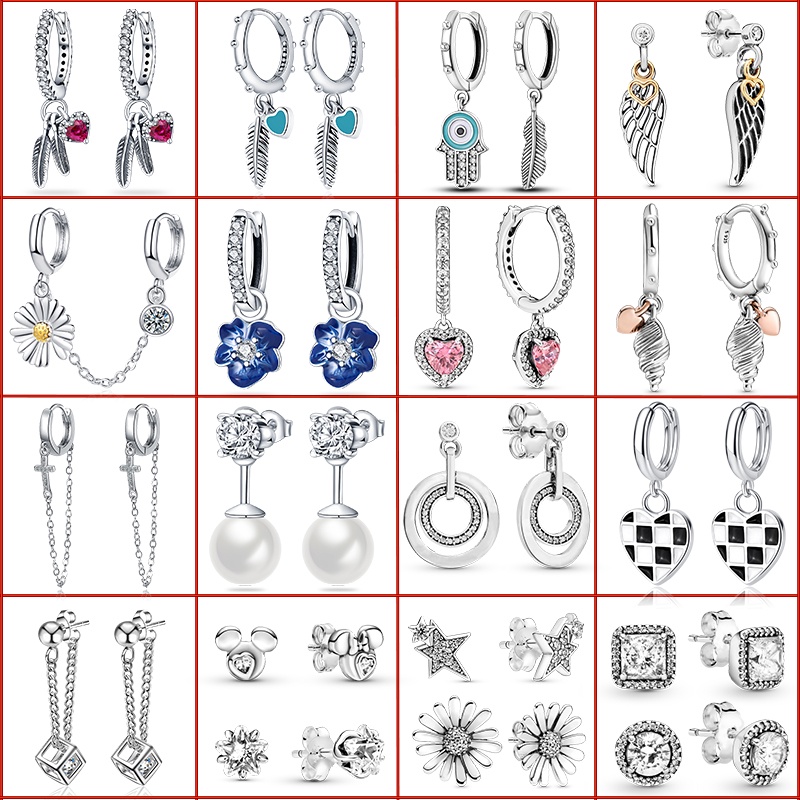2022 New Fashion 925 Silver Pandora Earring Asymmetrical Heart Hoop ...