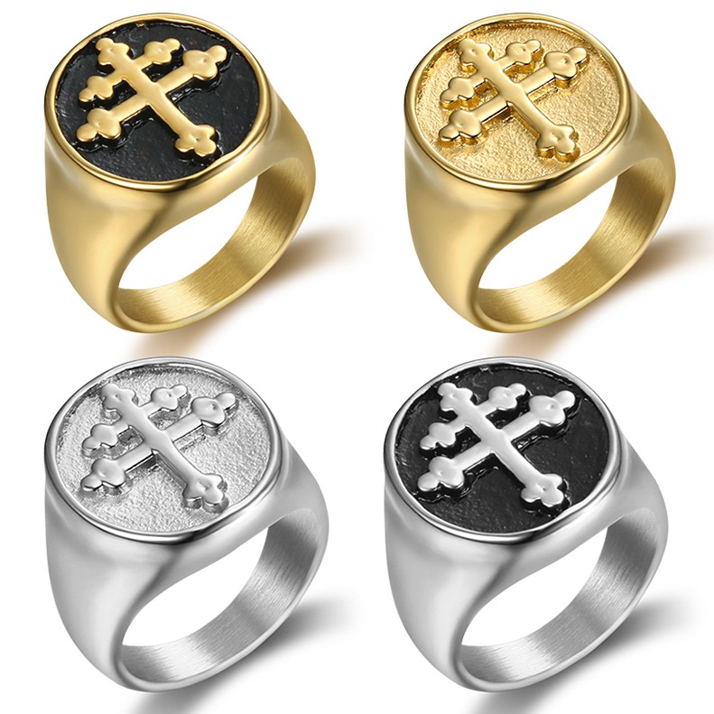 Lorraine Cross Ring Gold Silver Titanium Stainless Steel Crux Vera ...
