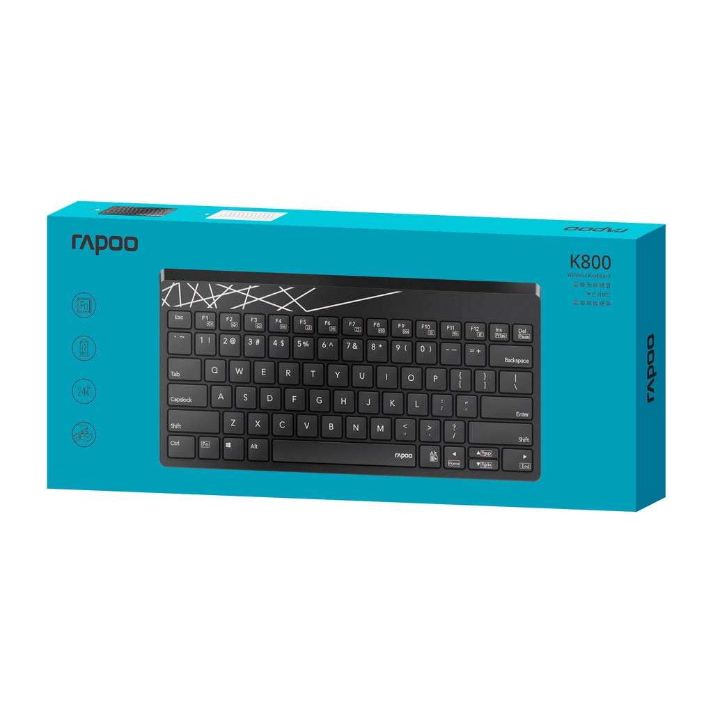 Rapoo K800 2.4G Wireless Keyboard Silent Mini Compact Low-Profile Plug ...