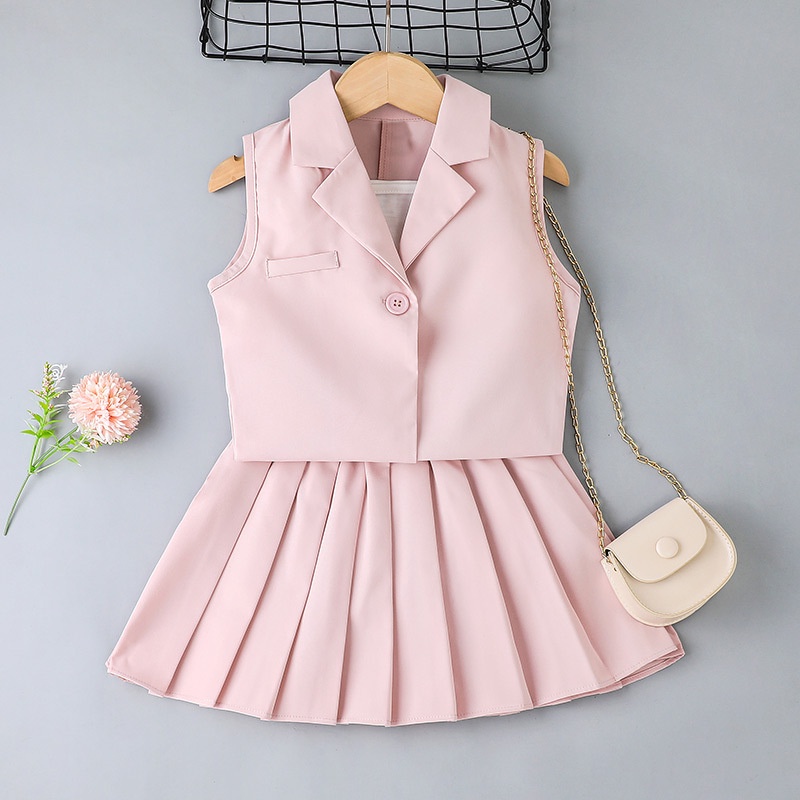 Terno For Kid Girl 4-7 Years old Fashion Formal Pink Sleeveless Sando ...