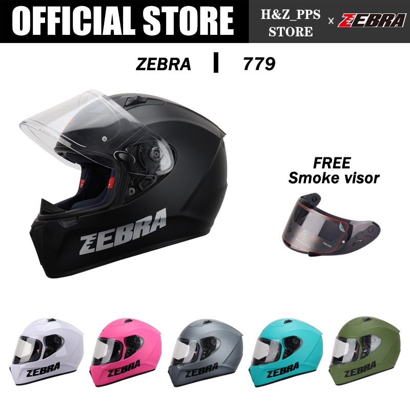 Zebra 779 Plain Full Face Helmet Motorcycle Single Visor With Free ...