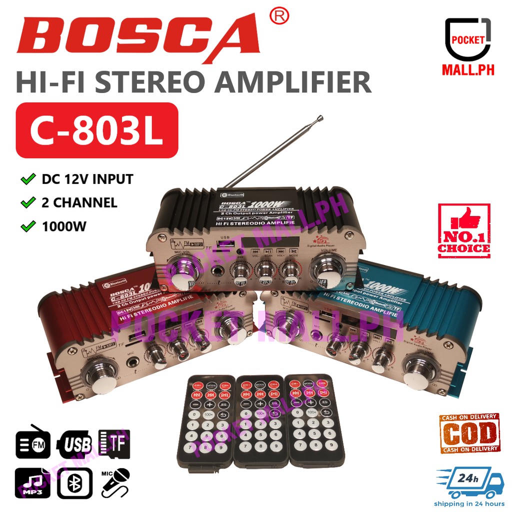 BOSCA 1000W WITH Bluetooth 2 Channel Output Power Amplifier USB/SD/FM ...