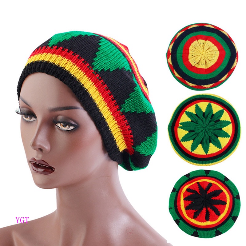 YGT Beret Knitted Cap For Mens Women Jamaican Rasta Knit Beanie Hat ...