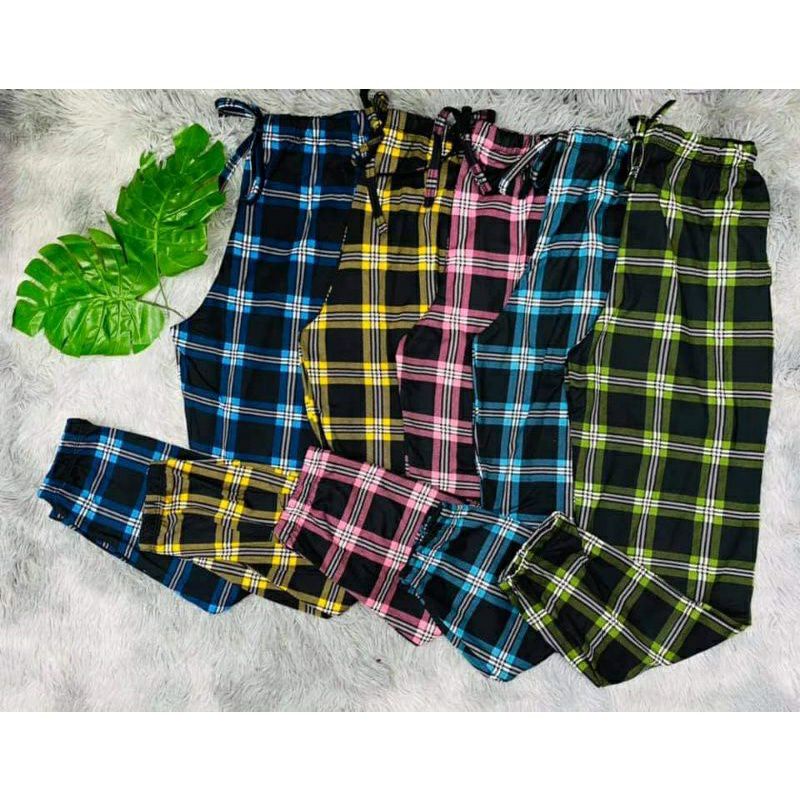 Checkered Plaid Adult Jogger Pants fit Small-Large Frame Cotton Fabric ...