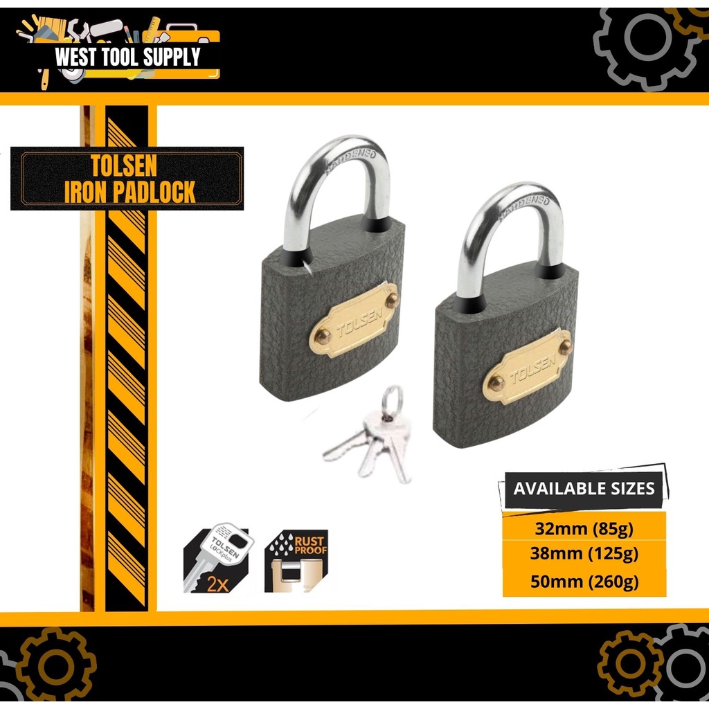 Tolsen SET OF 2 Heavy Duty Iron Padlock with 3 Iron Keys | Shopee ...