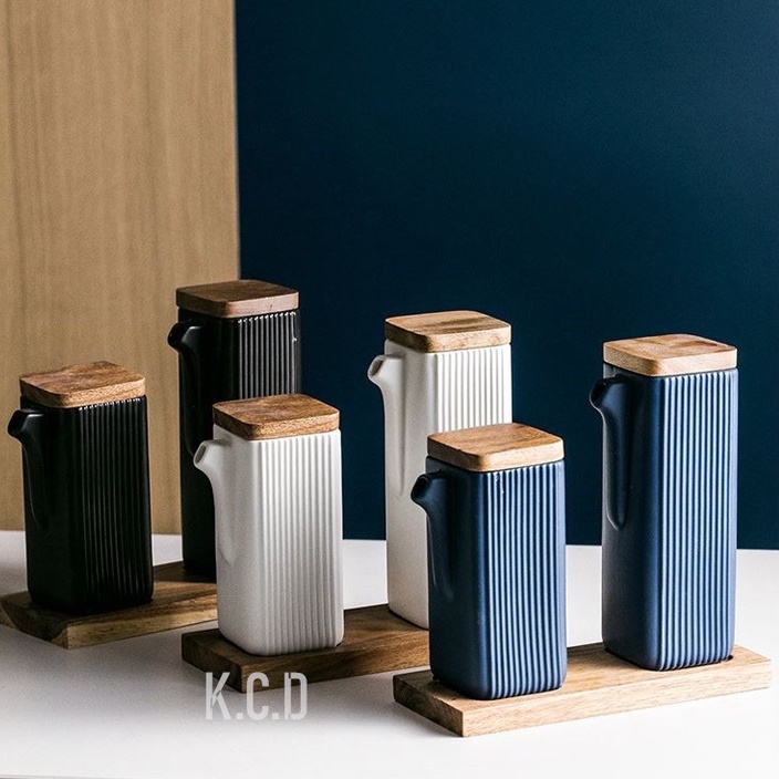 Decorative Oil Dispensing Ceramic Bottle Set of 2 with Tray , Olive Oil ...