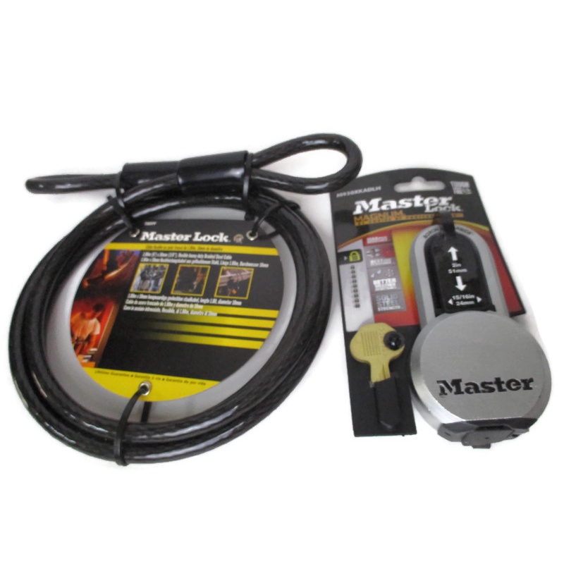 Master lock Braided steel cable 6ft x 10mm + master lock magnum padlock ...