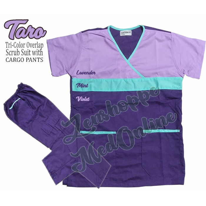 Tri-Color Overlap Scrub Suit with Cargo Pants (Taro) [LCC] | Shopee ...