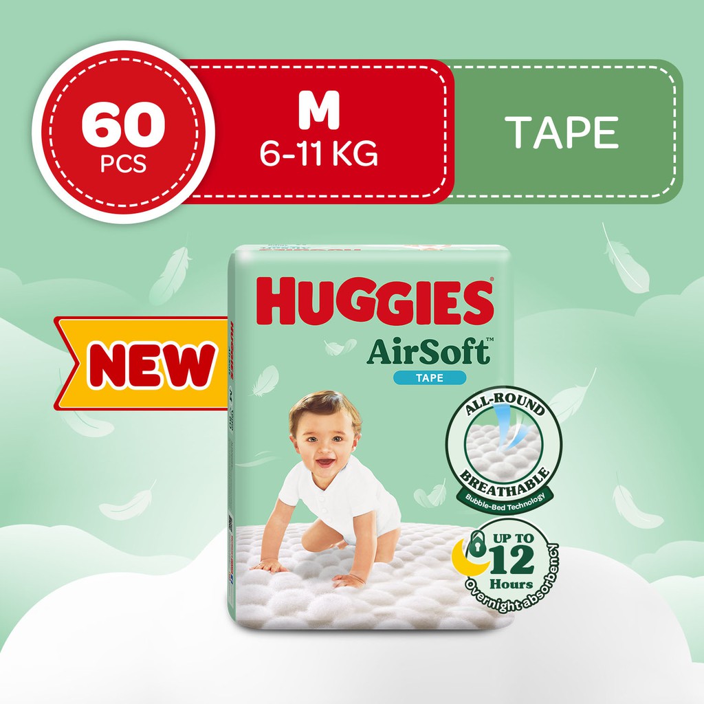 Huggies AirSoft Tape Diapers Medium - 60 pcs | Shopee Philippines