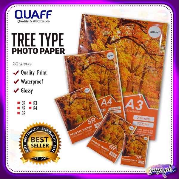QUAFF Tree Type Photo Paper A4 / 3R / 4R / 5R 230GSM (20 sheets per pack) | Shopee Philippines
