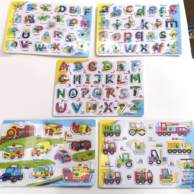 ALPHABET CARS TRUCKS WOODEN PEGS PUZZLE | Shopee Philippines