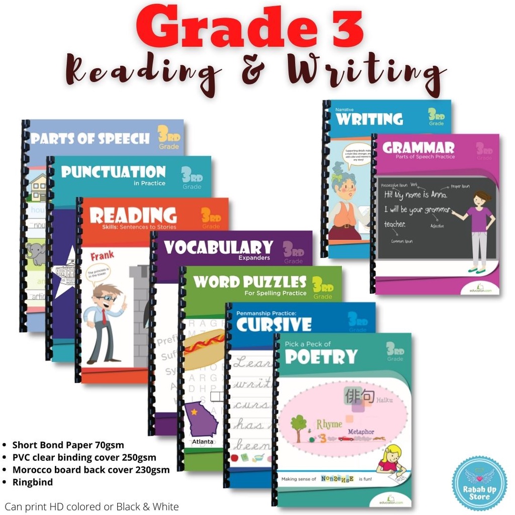 GRADE 3 (Reading & Writing) Workbook Worksheet Homeschool Learning ...