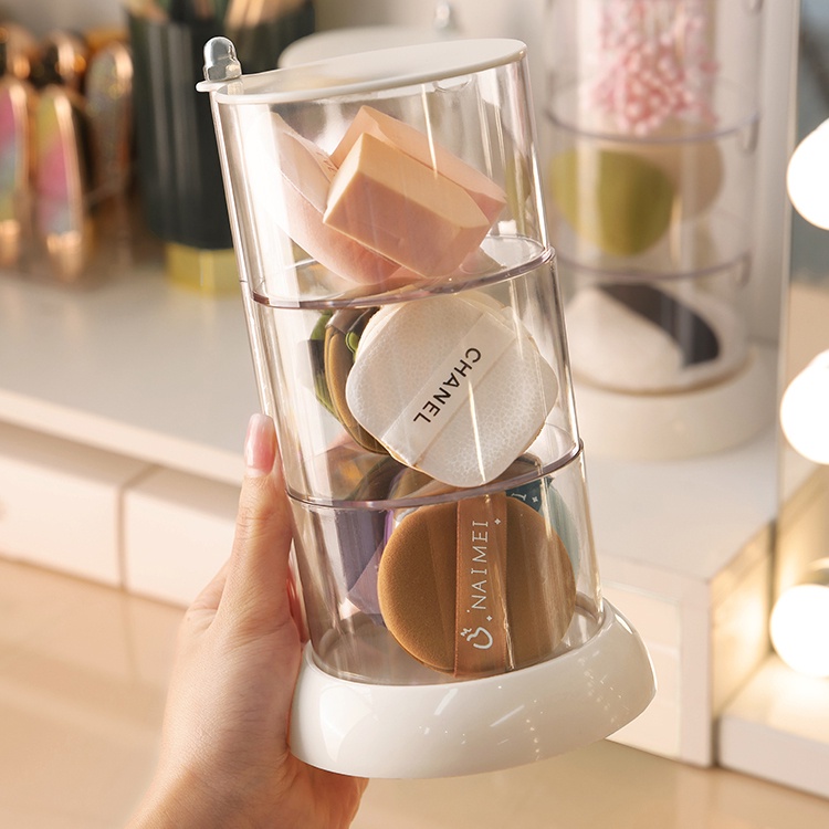 Puff Storage Box Transparent Rotating Dustproof Multi-Layer Round Large ...