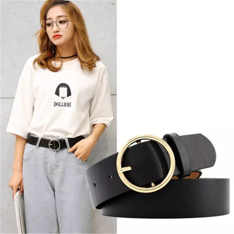 JM Leather New Round Buckle Women's Belt | Shopee Philippines