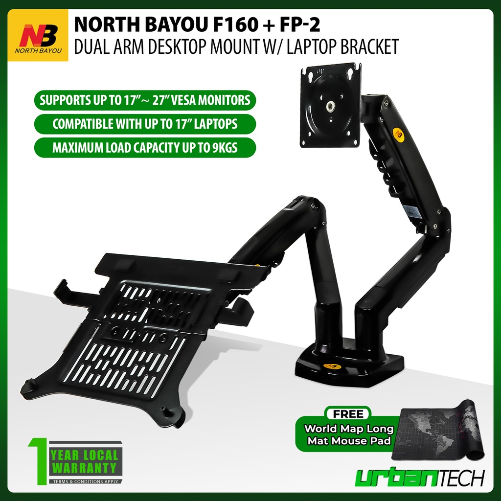 North Bayou F160 + FP2 Dual Monitor Desktop Mount for 27" LCD Monitors ...